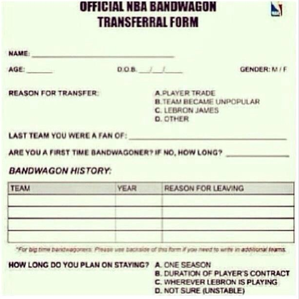 JR Smith Responds To Critics With “Bandwagon Transferral Form” | by ...