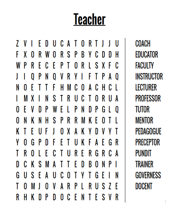 Teacher Word Search - Casey Bell - Medium