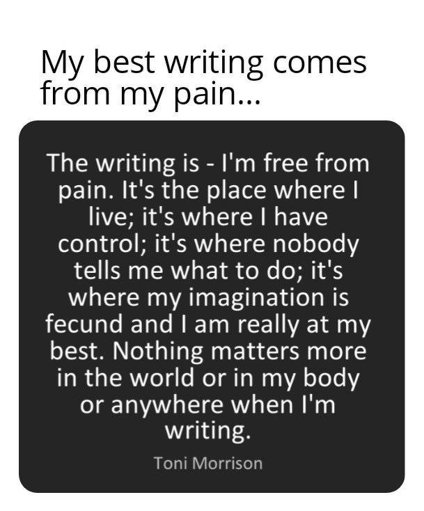 My best writing is from my pain. Some of my best writing comes from ...