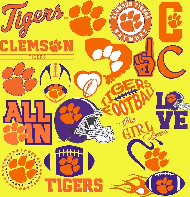 Clemson Tigers Sports Emblems Football Fan Clipart Bundle Svg Cut File