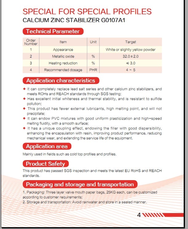 Calcium zinc stabilizer for PVC profiles G0107B（Ordinary profiles）/G0107A1（Door and window ...