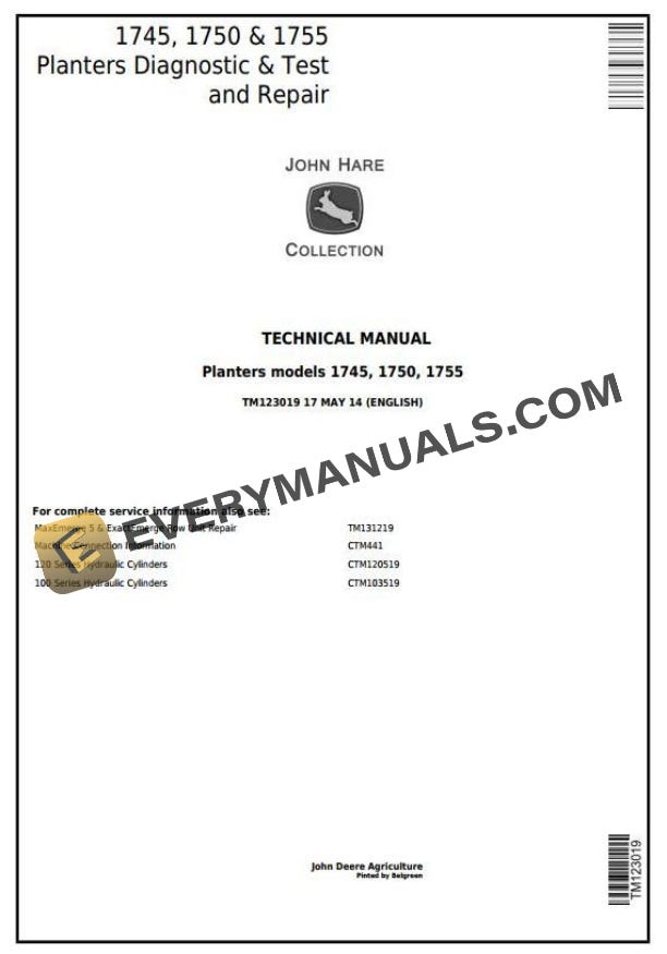 John Deere 1745 1750 1755 Planter Diagnostic Test Repair Technical ...
