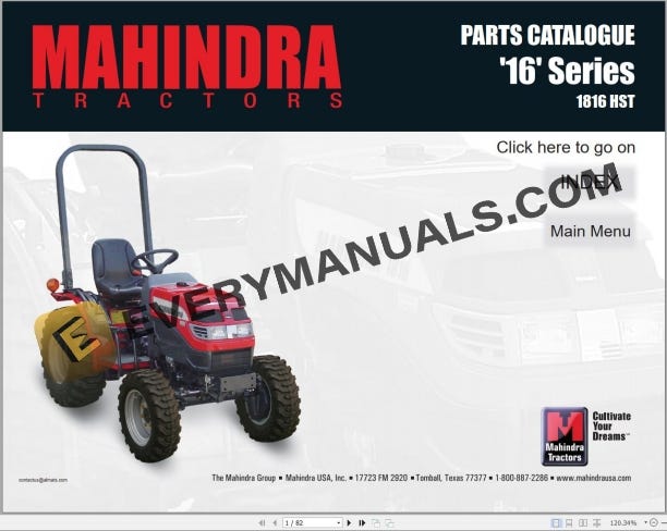 Mahindra Tractor 16 Series 1816 HST Parts Manual - Mahindra Parts ...
