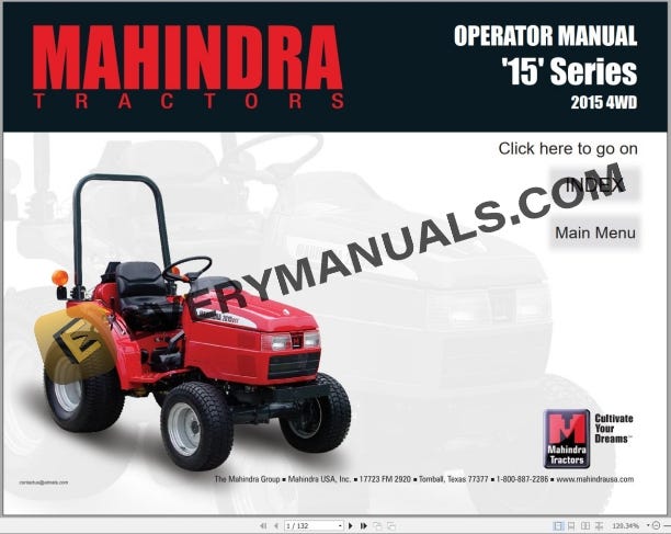 Mahindra Tractor 15 Series 2015 4WD Operator Manual - Mahindra Tractor ...