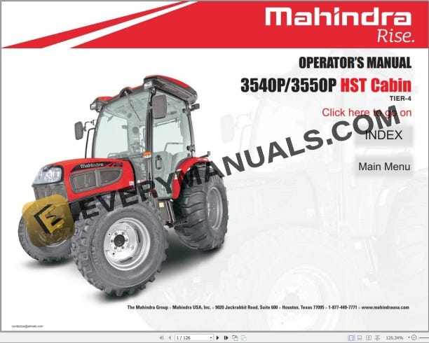 Mahindra Tractor 3540 3550 HST CABIN Operator Manual - Mahindra Tractor ...
