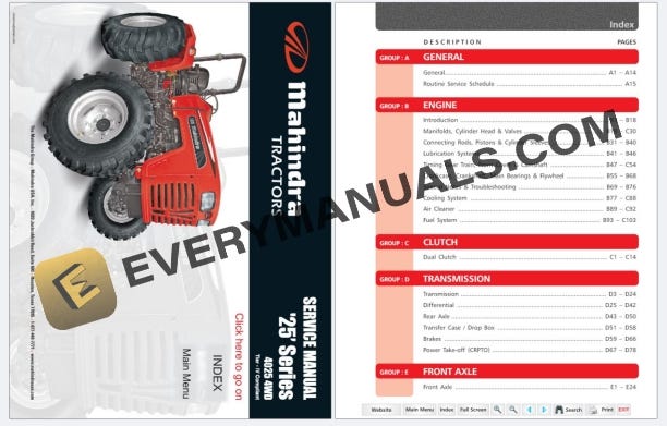 Mahindra Tractor 4025 4WD Service Manual PDF - Mahindra Service Manual ...