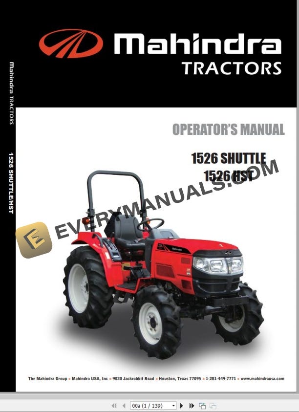 Mahindra Tractor 1526 Shuttle HST Operator Manual - Mahindra Tractor ...