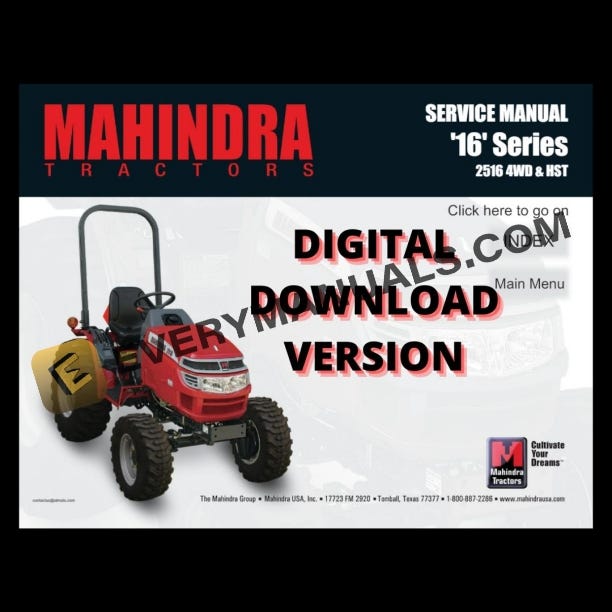 Mahindra Tractor 2516 4WD HST Service Manual PDF - Mahindra Service ...