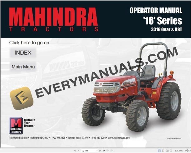 Mahindra Tractor 16 Series 3316 Gear HST Operator Manual - Mahindra ...
