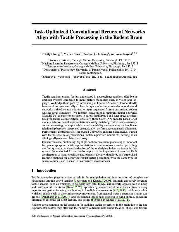 NeurIPS25 oral: The closest model of touch to the rat brain | by L.J ...