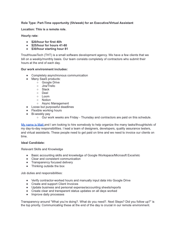 Example of a Job Description for a Technical Founder’s Executive ...