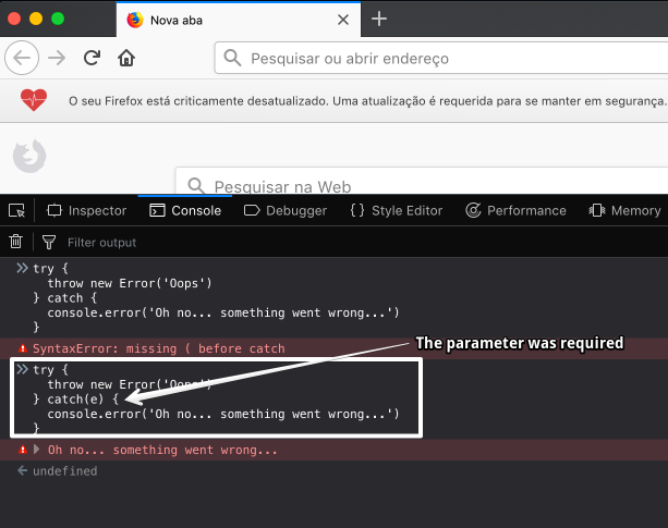 Optional Catch Binding — ES2019 is coming… | by Sérgio Vinícius de Sá Lucena | Medium