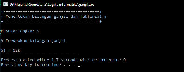 Membuat fungsi menggunakan c++(menentukan faktorial dan bilangan ganjil ...