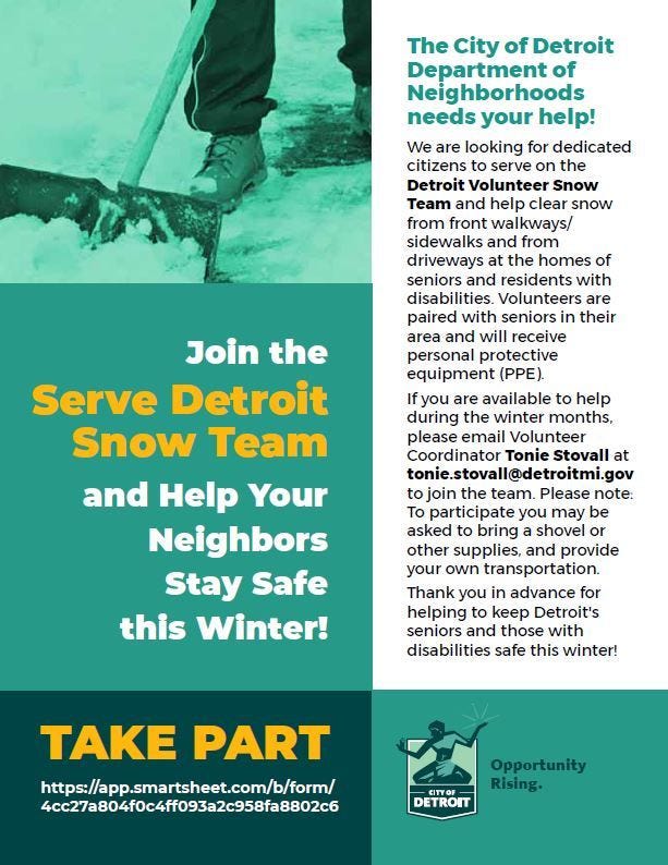 Join The Detroit Volunteer Snow Team - San Bernardo Park Association ...