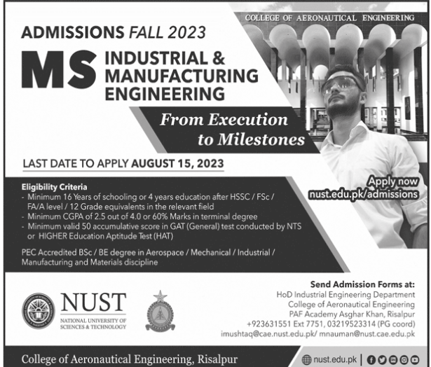 Admissions Open For MS Industrial & Manufacturing Engineering Courses ...