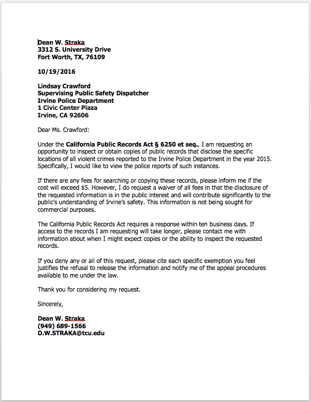 FOI Blog Post 2 Requesting To View The Police Reports By Dean Straka