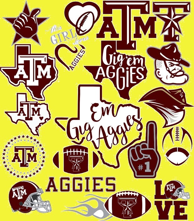 Texas Aandm Aggies Sports Emblems Football Fan Clipart Bundle Svg Cut