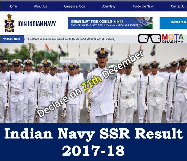 Indian Navy SSR Result 2017–18 is Going to be Released in December | by ...
