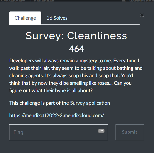 Write-up Mendix CTF 2022 event — Survey: Cleanliness (Easy) | by Alex ...