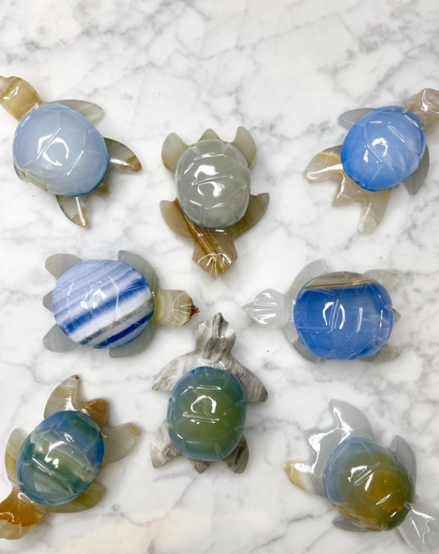 Blue Onyx Turtle — The Playfull Stone - Quartzed Crystals - Medium