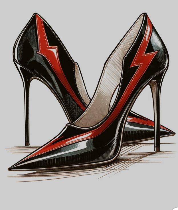 1970s popular black and red lightning shoes - Bornfreeonesmile - Medium