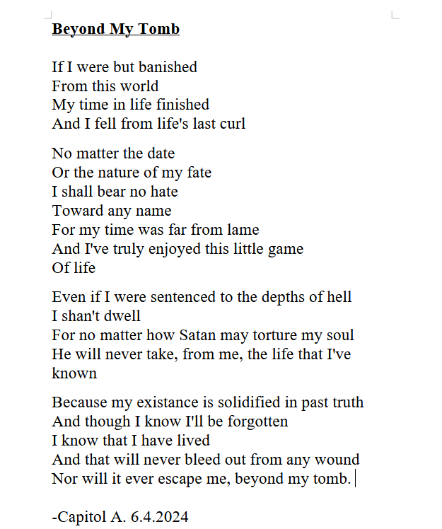 Beyond My Tomb — Poem - Capitol A - Medium