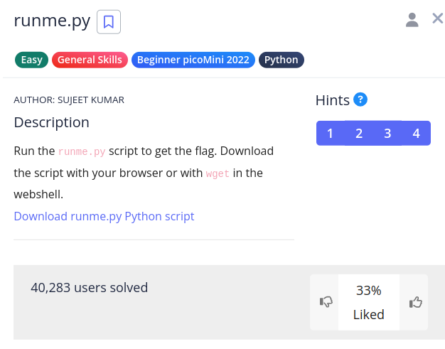 Runme.py- Beginner picoMini 2021. 100 points | by Bridget | Medium