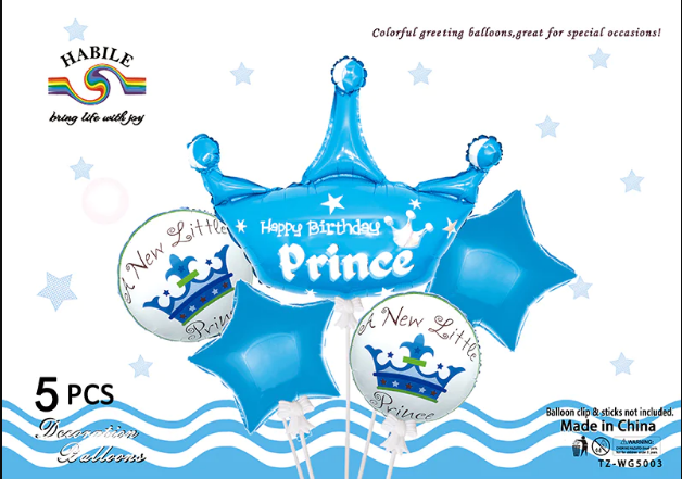 Celebrate Royalty with Our 5pcs Happy Birthday Prince Foil Balloon Set ...