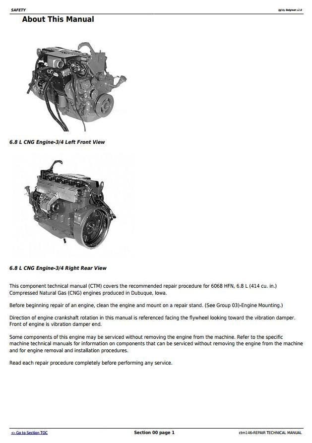 John Deere PowerTech 6.8L 6068 Compressed Natural Gas Engine Repair Technical Manual CTM146 ...