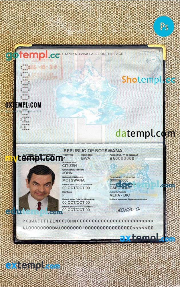 sample Botswana passport PSD files, editable scan and photo-realistic ...