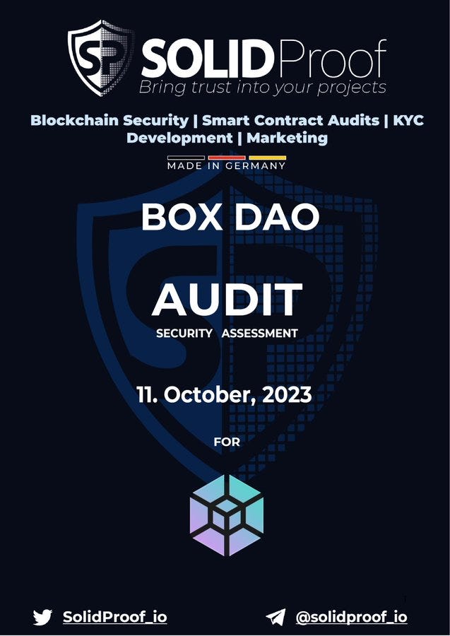 Our contract was approved in an audit process, together with @SolidProof_io - BoxDao - Defi ...