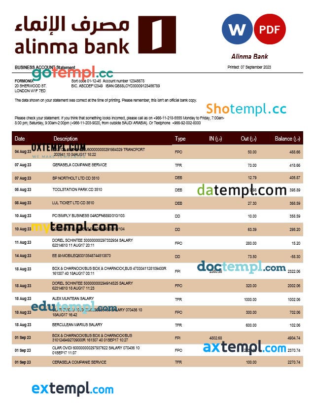 Alinma Bank company statement Word and PDF template download template ...