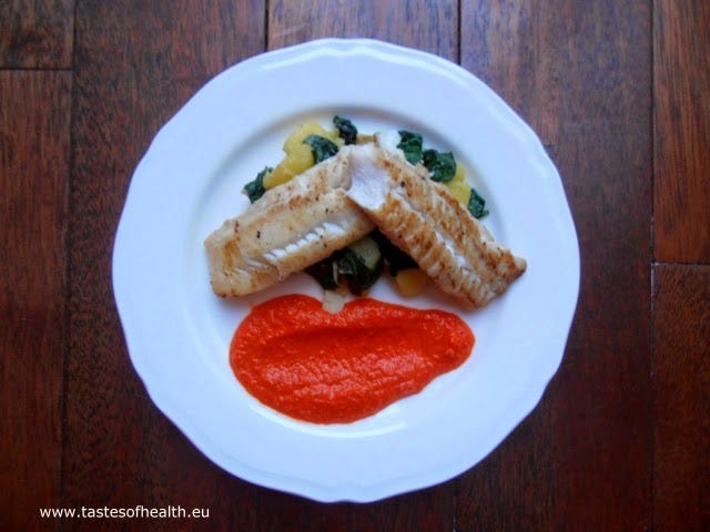 Cod with Spinach, Potatoes and Red Pepper Sauce | by Simon Weiner CGMA ...