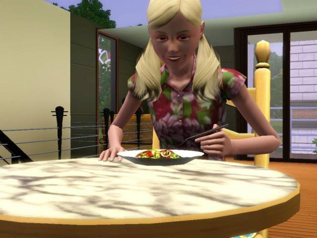 “Do you have a pic of Sim women laughing alone while eating salad ...