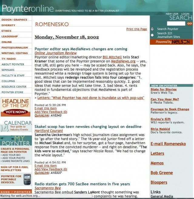 Design and Meaning: A Tour of Romenesko Through the Ages | by Choire ...