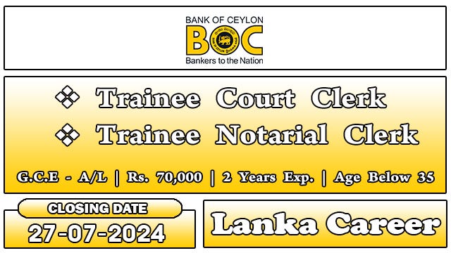 BOC Bank Vacancy 2024 — Trainee Court Clerk and Trainee Notarial Clerk ...