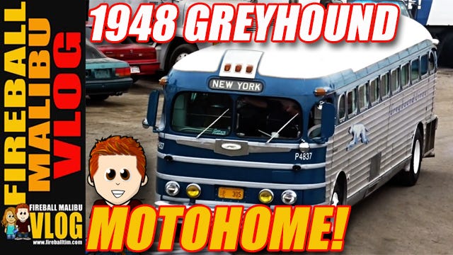 1948 VINTAGE TRAILER GREYHOUND BUS MOTORHOME! — FIREBALL MALIBU VLOG ...