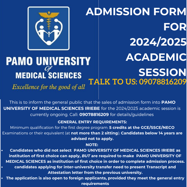 Pamo university of medical sciences 2024/2025 UNDERGRADUATE Admission ...