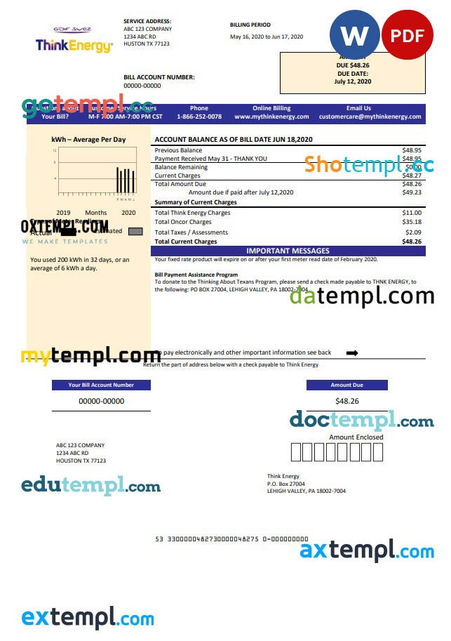 USA Think Energy utility bill, PDF and Word download template | by ...