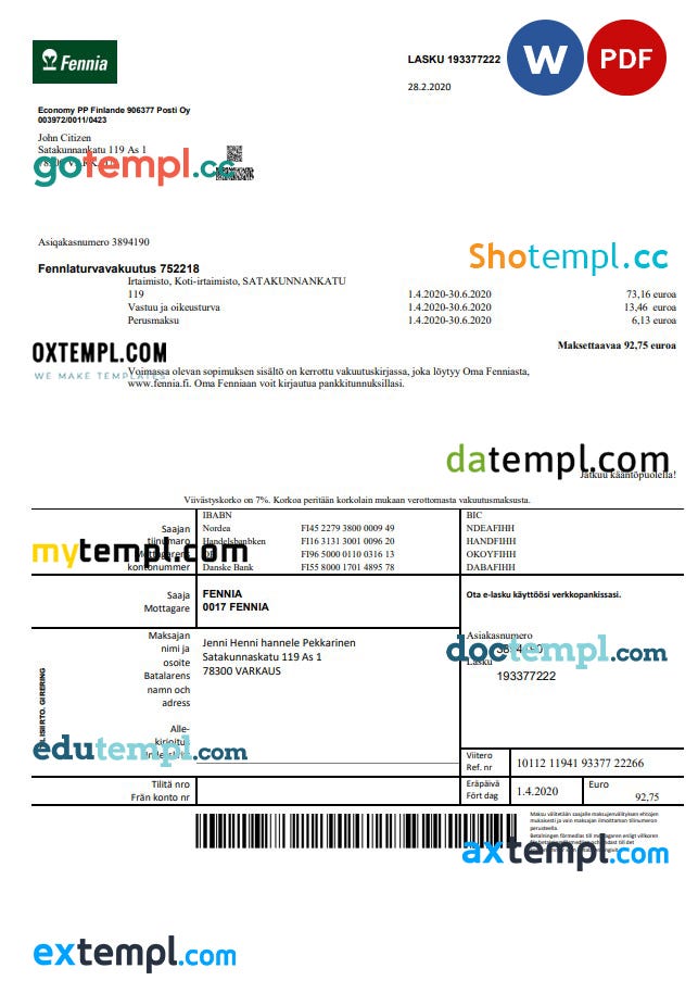 Finland Caruna utility bill Word and PDF template, 3 pages | by ...