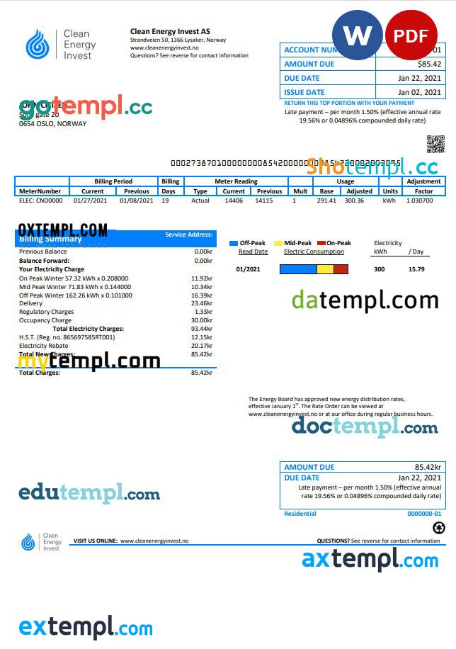 Norway Clean Energy Invest AS utility bill, PDF and Word download ...