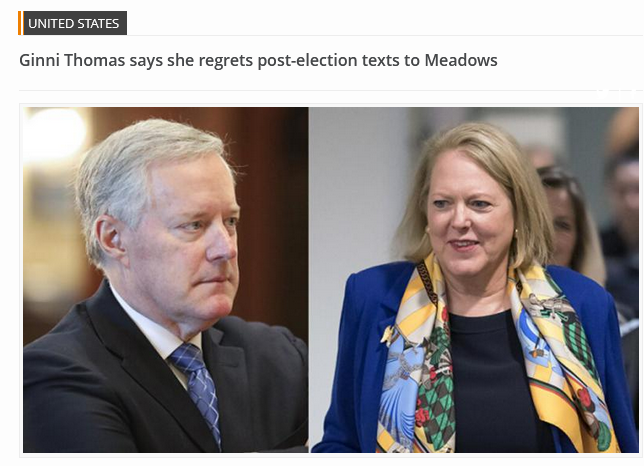 Ginni Thomas says she regrets post-election texts to Meadows | by BB ...