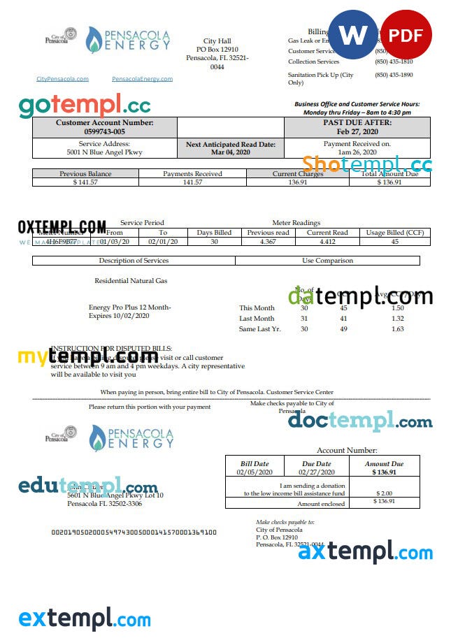 USA Florida Pensacola Energy utility bill, PDF and Word download ...