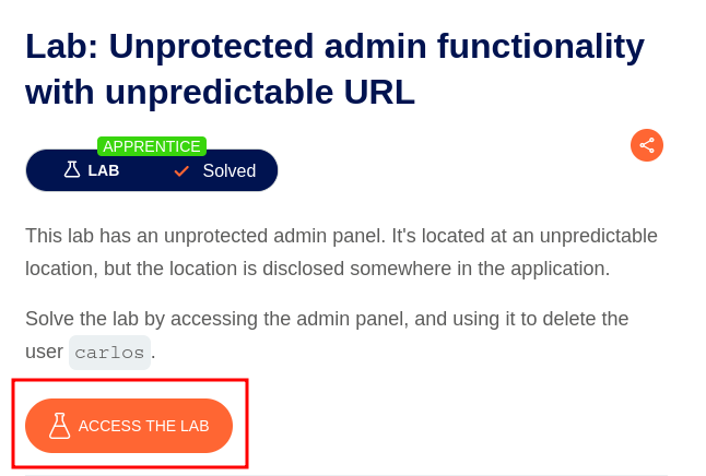 Unprotected admin functionality with unpredictable URL: A portswigger’s lab Report | by Malik ...