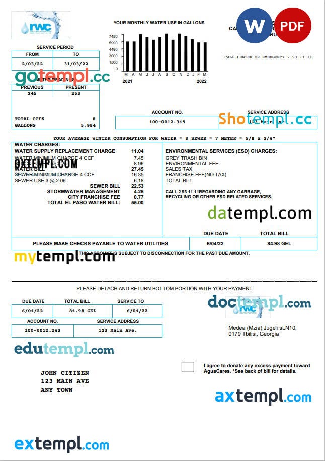 Georgia RWC water bill template in Word and PDF format | by Shotempl.cc ...