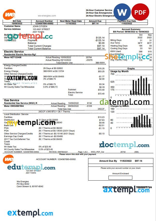 USA We utility bill template in Word and PDF format | by Mytempl | Oct ...