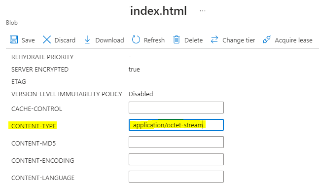 Change Content Type of Azure Blob Storage | Solved! HTML file downloading instead of displaying ...