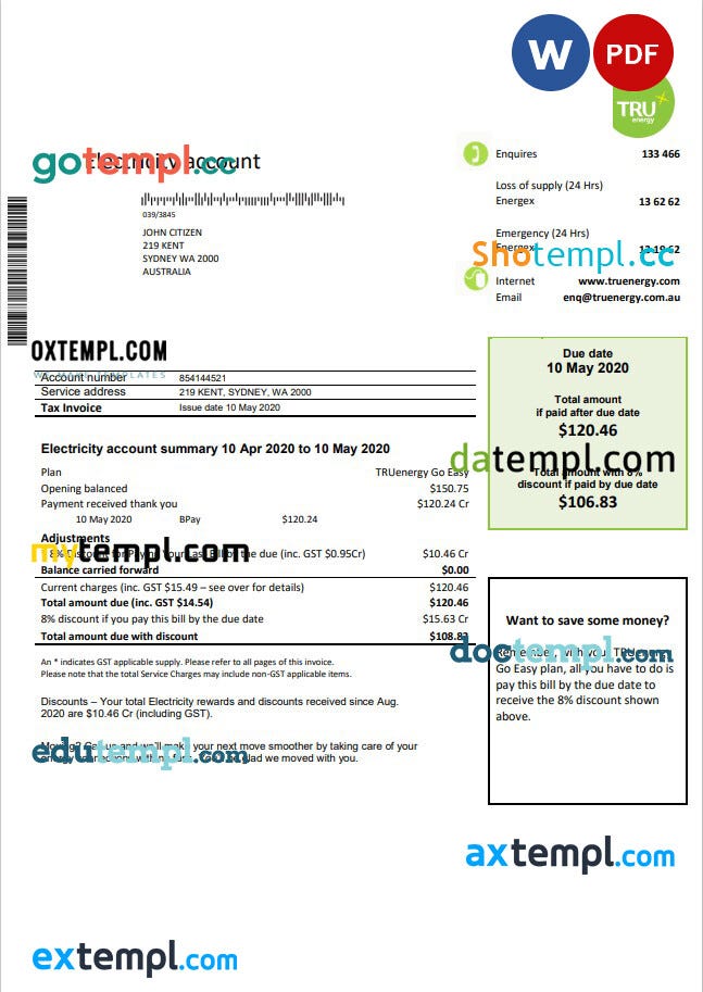 Australia Tru electricity utility bill PSD download template | by In ...