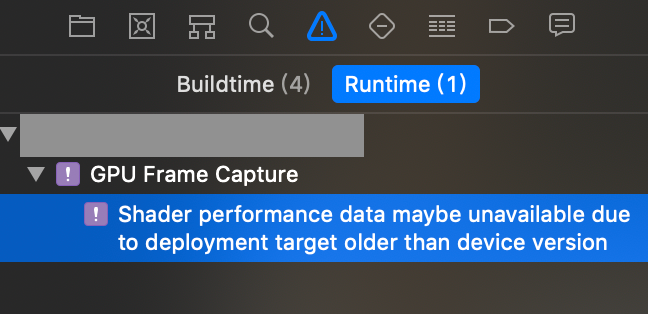 “Shader performance data maybe unavailable due to deployment target older than device version ...
