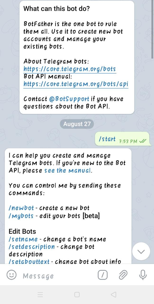 CREATING TELEGRAM BOT:-. 1.On Telegram, search @ BotFather, send… | by ...